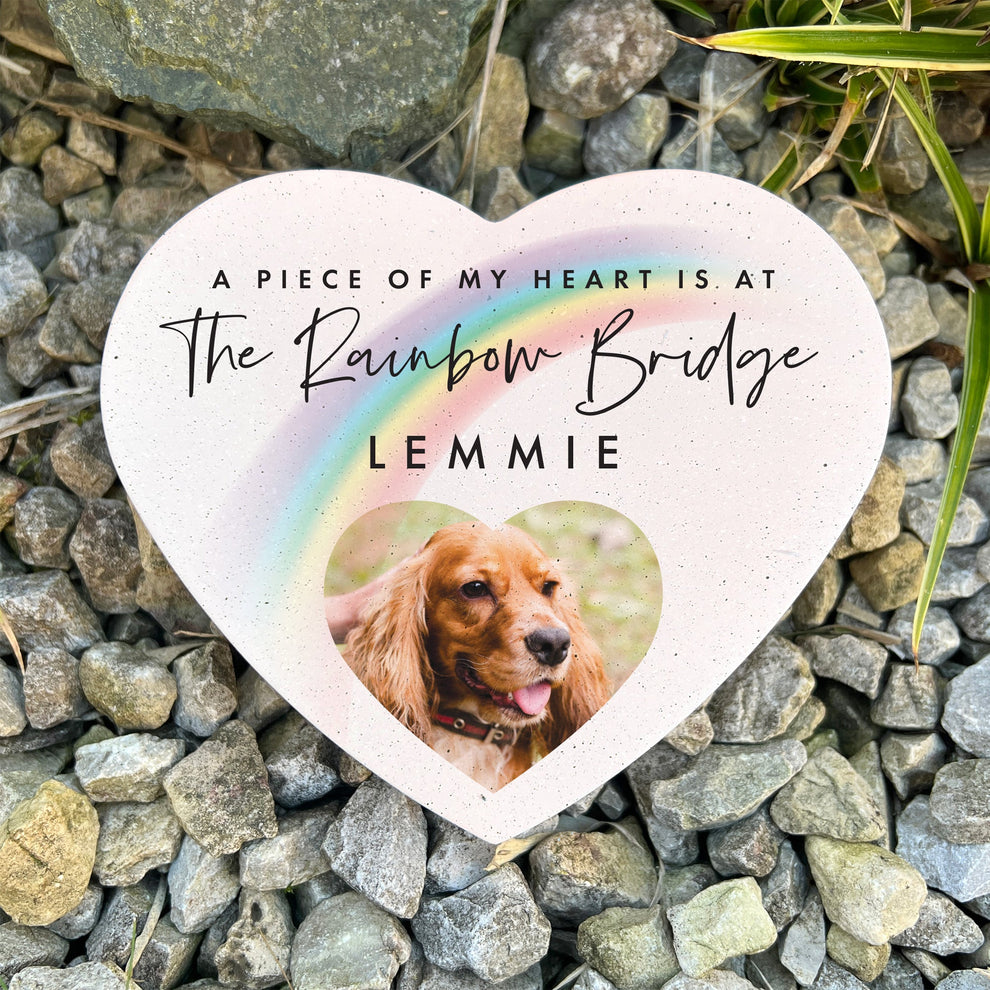 Personalised Pet Rainbow Bridge Photo Resin Heart Grave Marker – Always ...