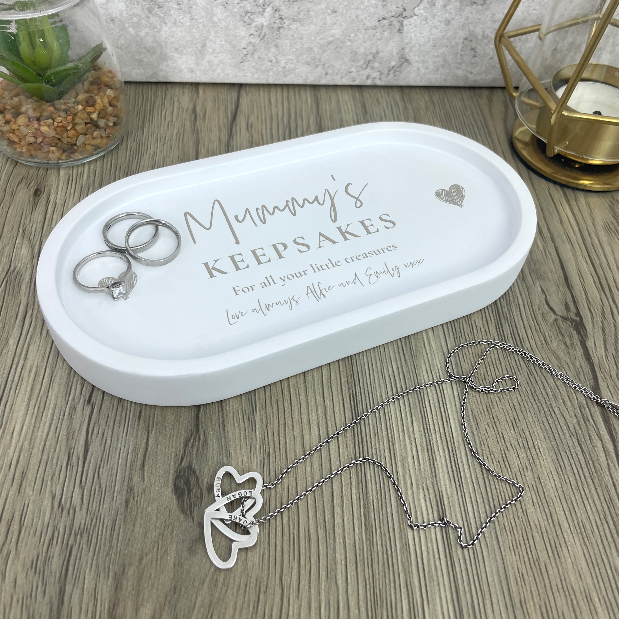 Personalised Script Text & Hearts Trinket Tray – Always Personal