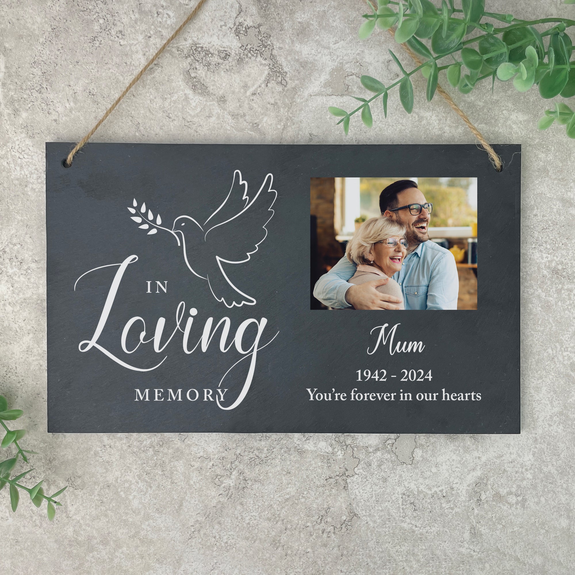Personalised In Loving Memory Dove Photo Slate Hanging Plaque 25 x 15c ...