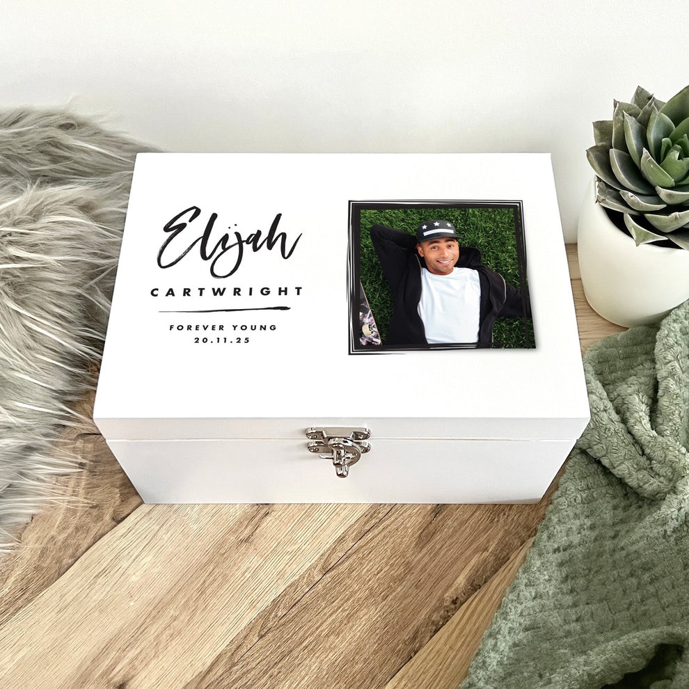 Personalised Modern Any Occasion Square Photo White Memory Box - 3 Siz ...